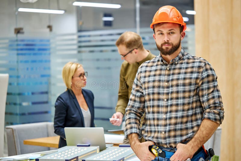 Young Engineer Man in Helmet Take a Break Stock Photo - Image of career ...