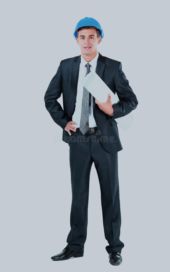 Young Engineer Smiling on White Background. Stock Photo - Image of ...