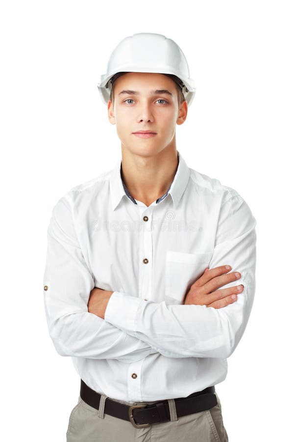 Young Engineer Wearing a White Helmet Stock Image - Image of ...