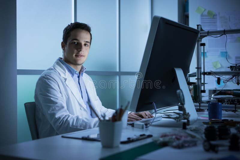 Young Architect Working at Office Desk Stock Image - Image of designer ...