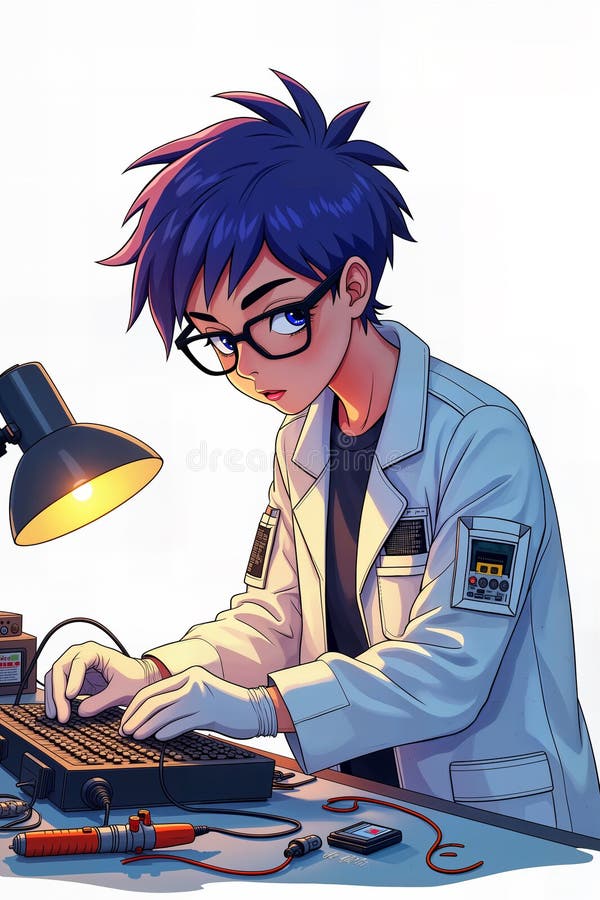 Young Engineer Working on Electronic Equipment Stock Illustration ...