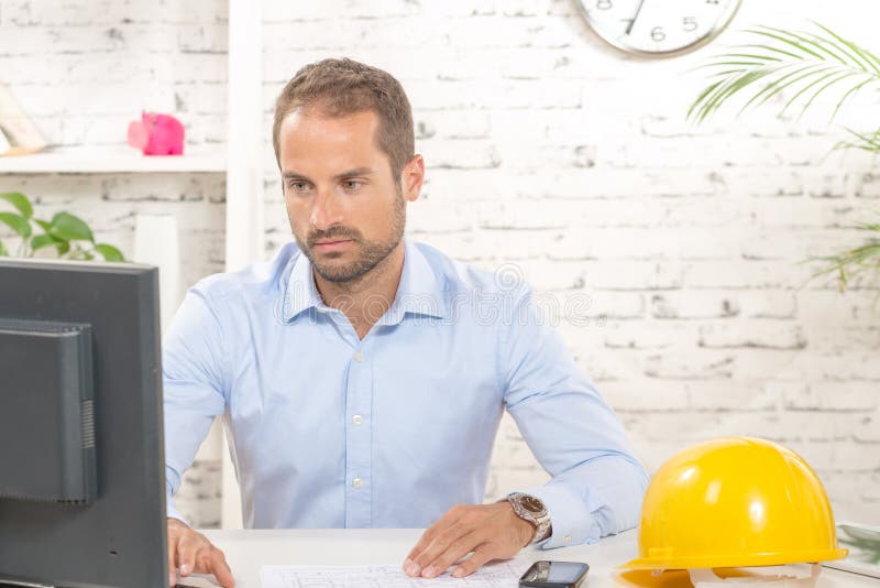 Young Engineer Working on His Computer Stock Photo - Image of ...
