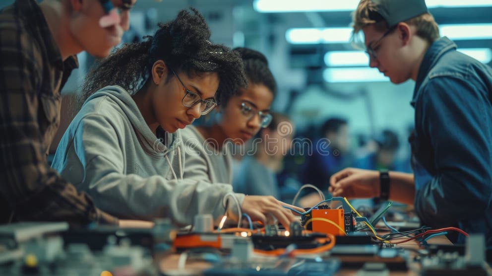 Youth Engineering Students Working on Electronics AIG41 Stock Image ...