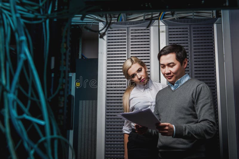 Young Engineers Businessmen in Server Room Stock Image - Image of ...