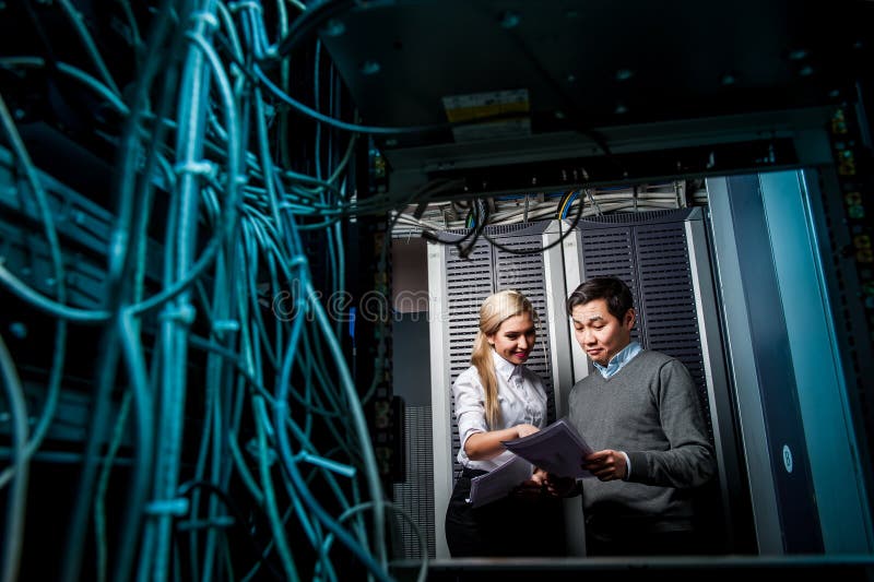 Young Engineers Businessmen in Server Room Stock Image - Image of ...