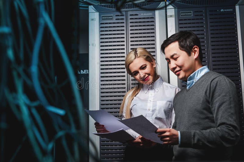 Young Engineers Businessmen in Server Room Stock Photo - Image of asian ...