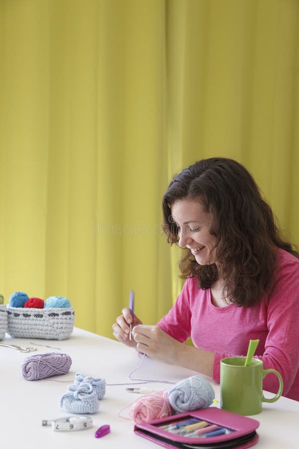 Young Enterprising Woman at Her Knitting Studio Stock Photo - Image of ...