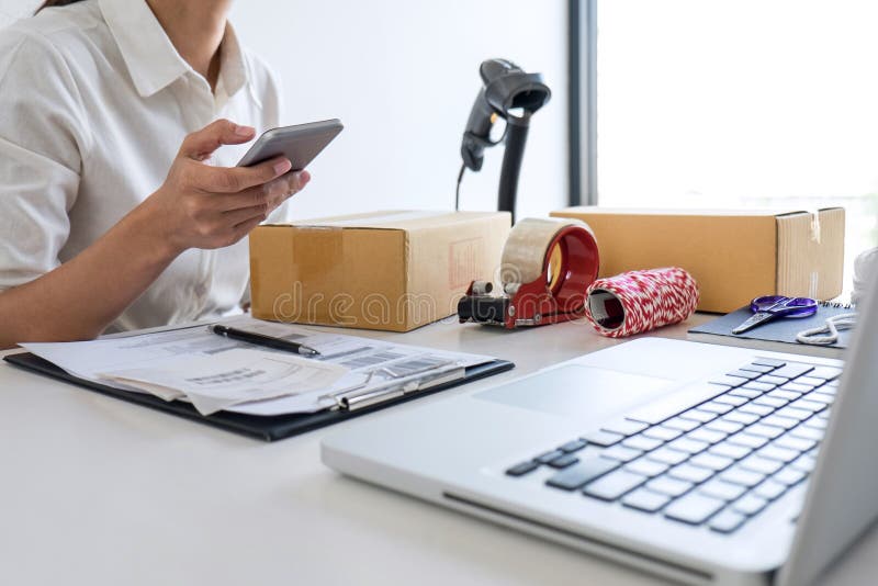 Young Entrepreneur SME Freelance Using Smartphone Receive Order Client ...