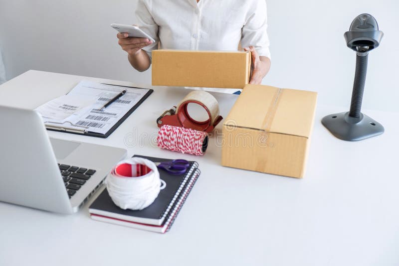 Young Entrepreneur SME Freelance Using Smartphone Receive Order Client ...