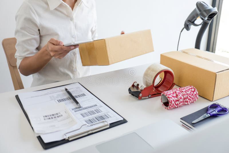 Young Entrepreneur SME Freelance Using Smartphone Receive Order Client ...