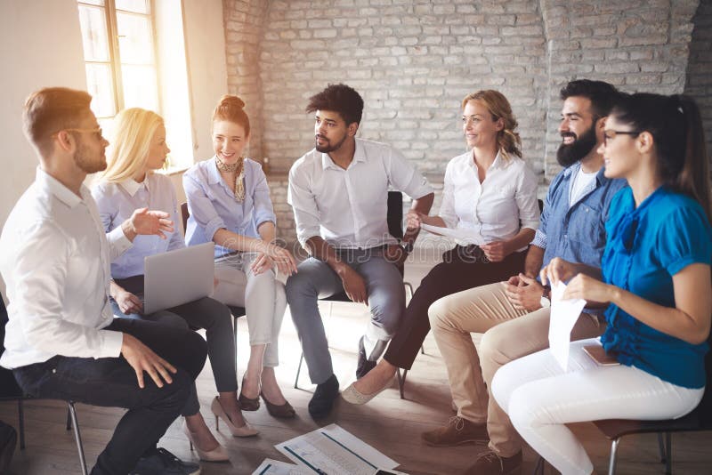 Group of Young Businesspeople or Designers Work with New Startup ...