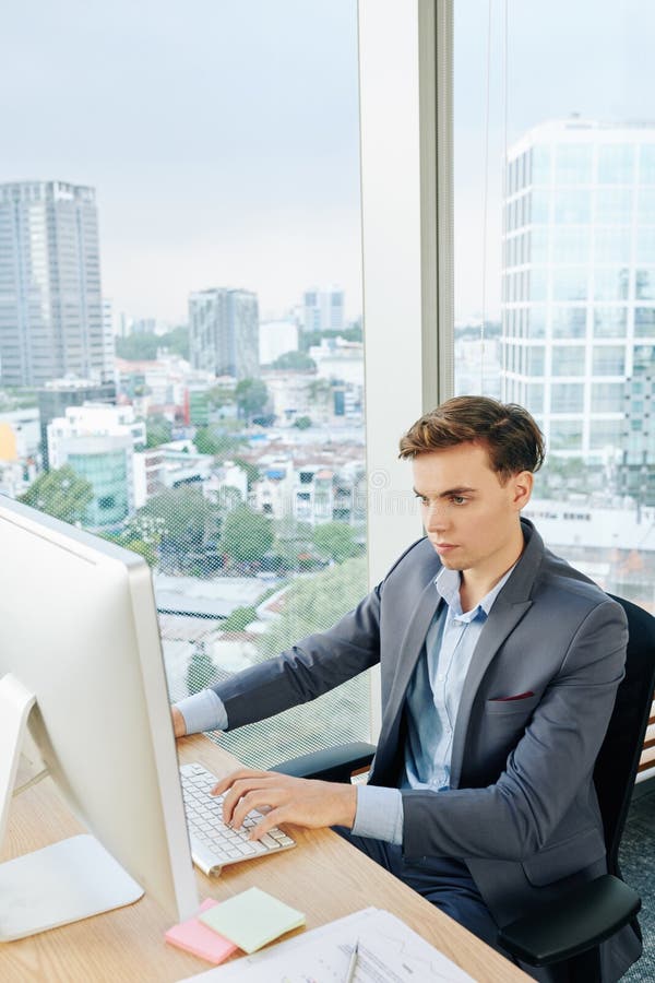 Young Entrepreneur Working on Computer Stock Image - Image of ...