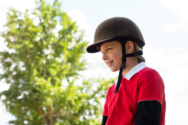 Young Equestrian Smiling during Outdoor Riding Session Stock Photo ...
