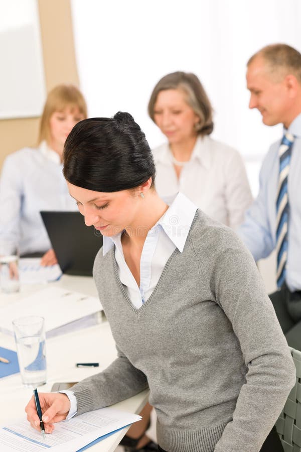 Young Executive Woman Take Notes during Meeting Stock Image - Image of ...