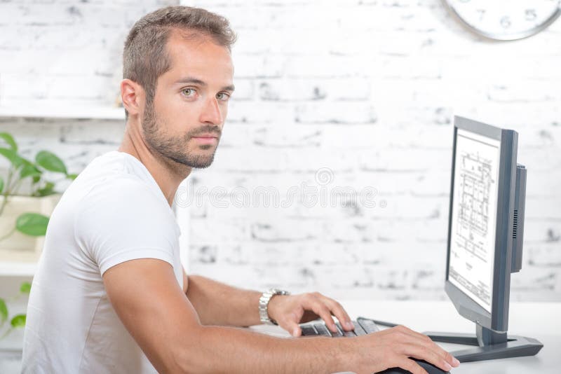 Young Executive Working with His Computer Stock Image - Image of work ...