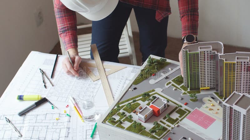 Young Experts Architects Make High-rise Building Model. Stock Footage ...