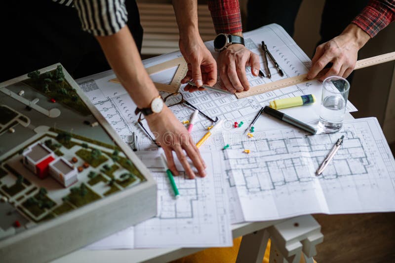 Young Experts Architects Make High-rise Building Model Stock Photo ...