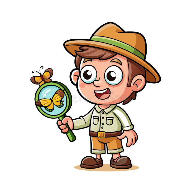 Young Explorer Cartoon Boy Discovering Nature Stock Vector ...