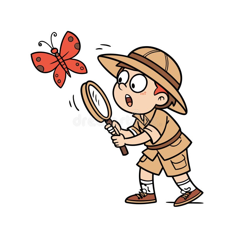 Young Explorer Cartoon Boy Discovering Nature Stock Illustration ...