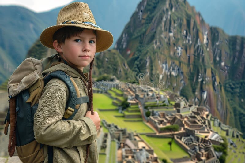 Young Explorer Dressed in Ancient Traveler Attire Stock Illustration ...
