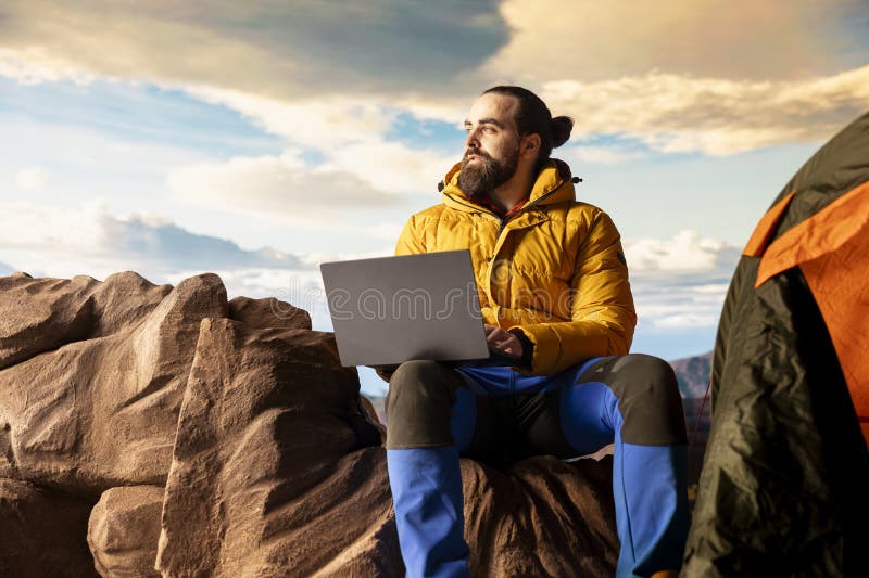 Young Explorer Keeps Working at the Top of the Mountain with Internet ...