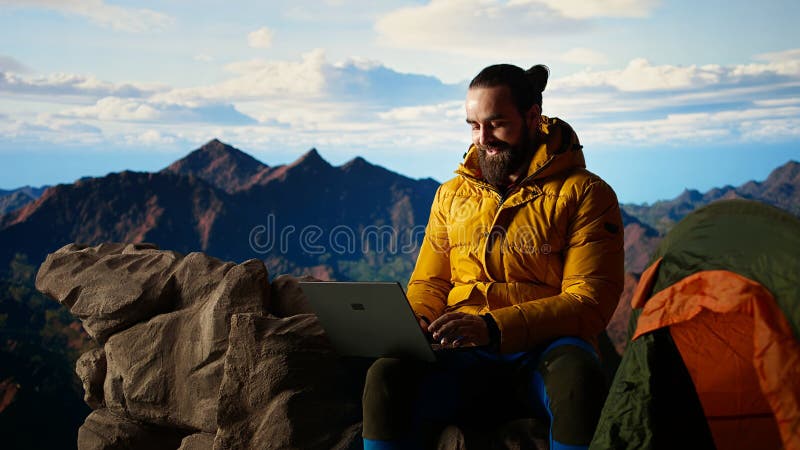 Young Explorer Keeps Working at the Top of the Mountain with Internet ...
