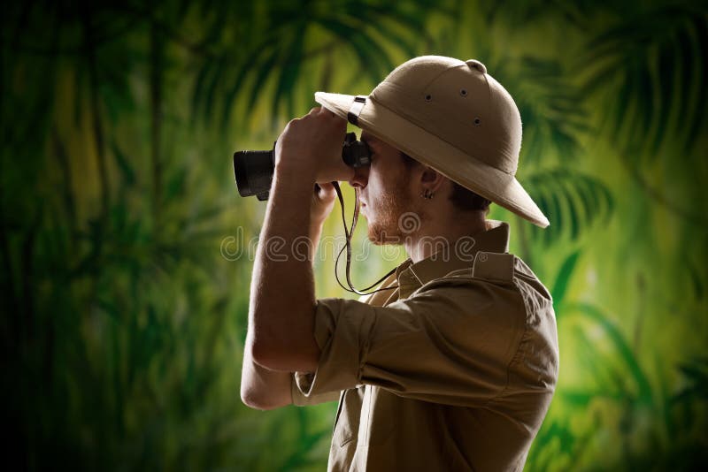 Young Explorer Looking through Binoculars Stock Image - Image of ...