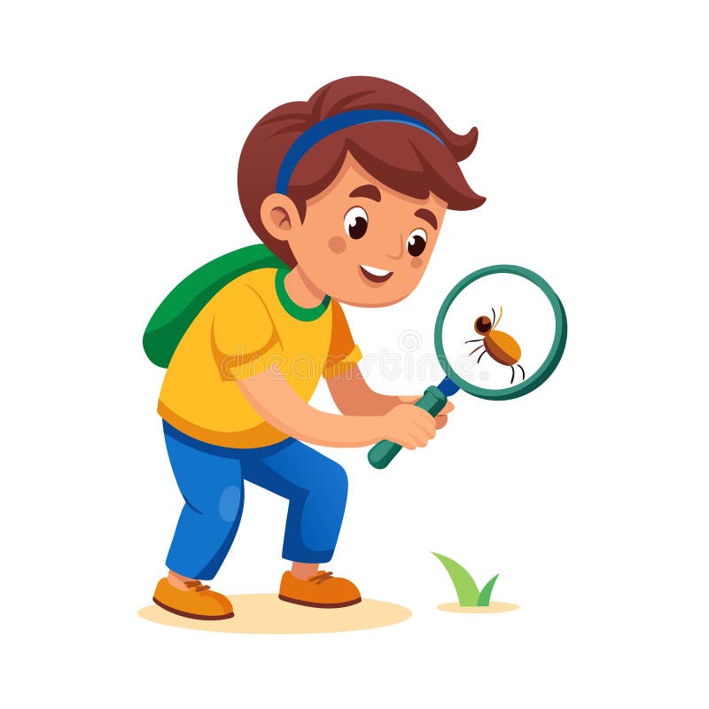 Young Explorer Studying Insect with Magnifying Glass - Cartoon ...