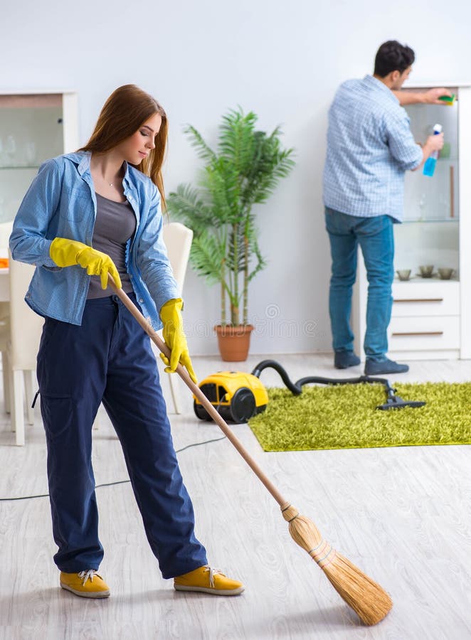 Young Family Cleaning the House Stock Image - Image of dust, furniture ...