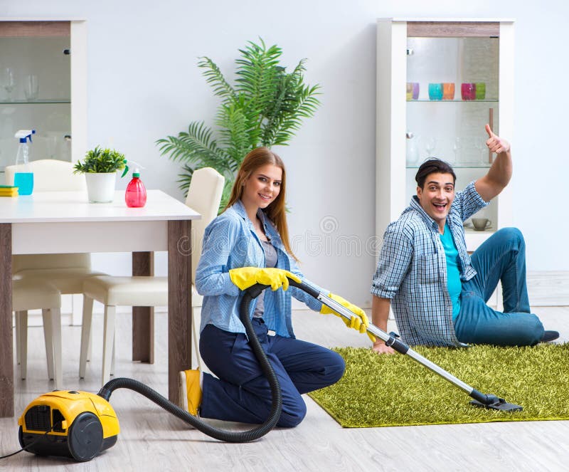 Young Family Cleaning the House Stock Image - Image of housework ...