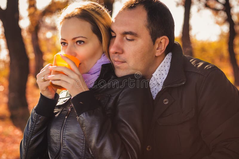 Young Family Drinking Coffee Outdoors Stock Image - Image of cheerful ...