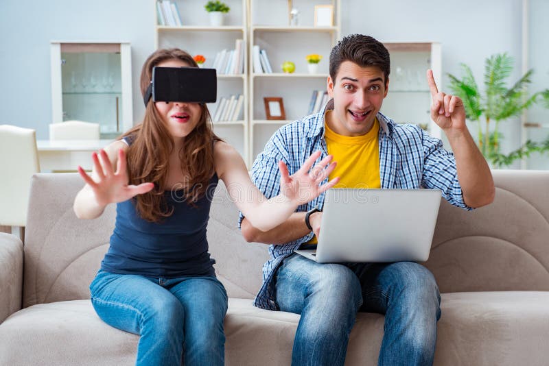 The Young Family Playing Games with Virtual Reality Glasses Stock Image ...