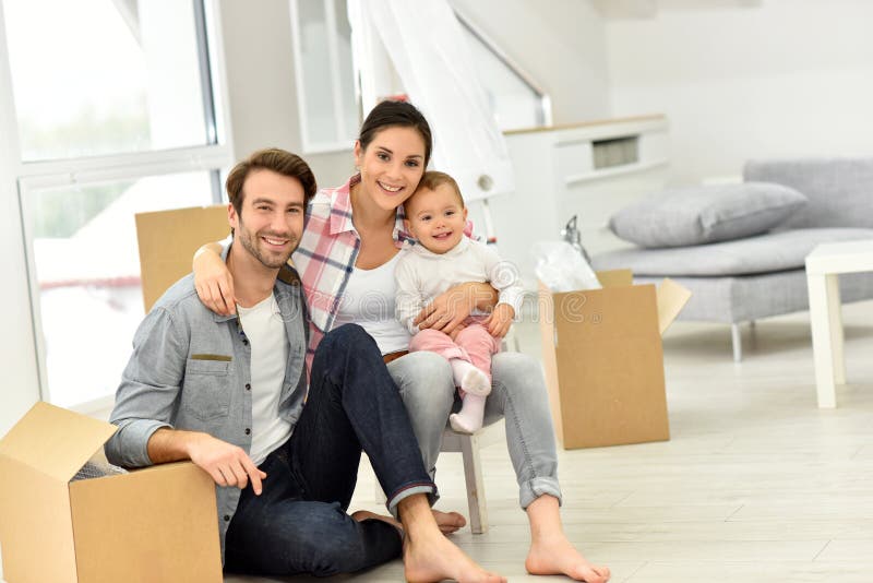 Family Moving into New House Stock Photo - Image of container, interior ...