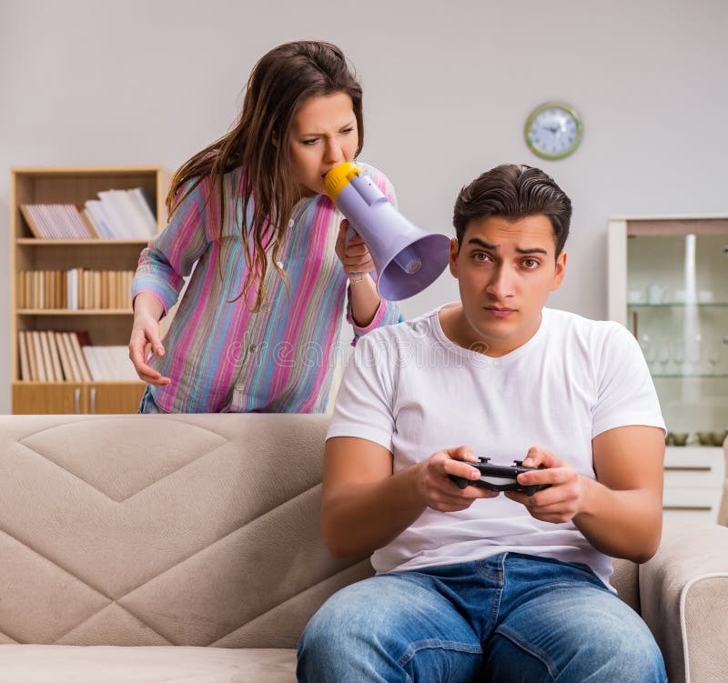 Young Family Suffering from Computer Games Addiction Stock Image ...