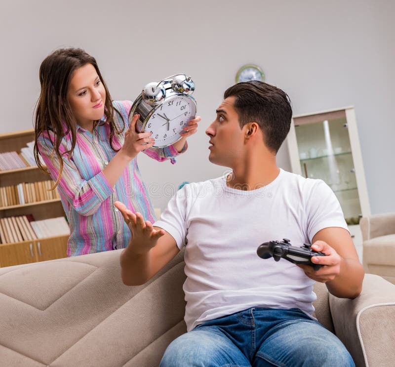 Young Family Suffering from Computer Games Addiction Stock Photo ...