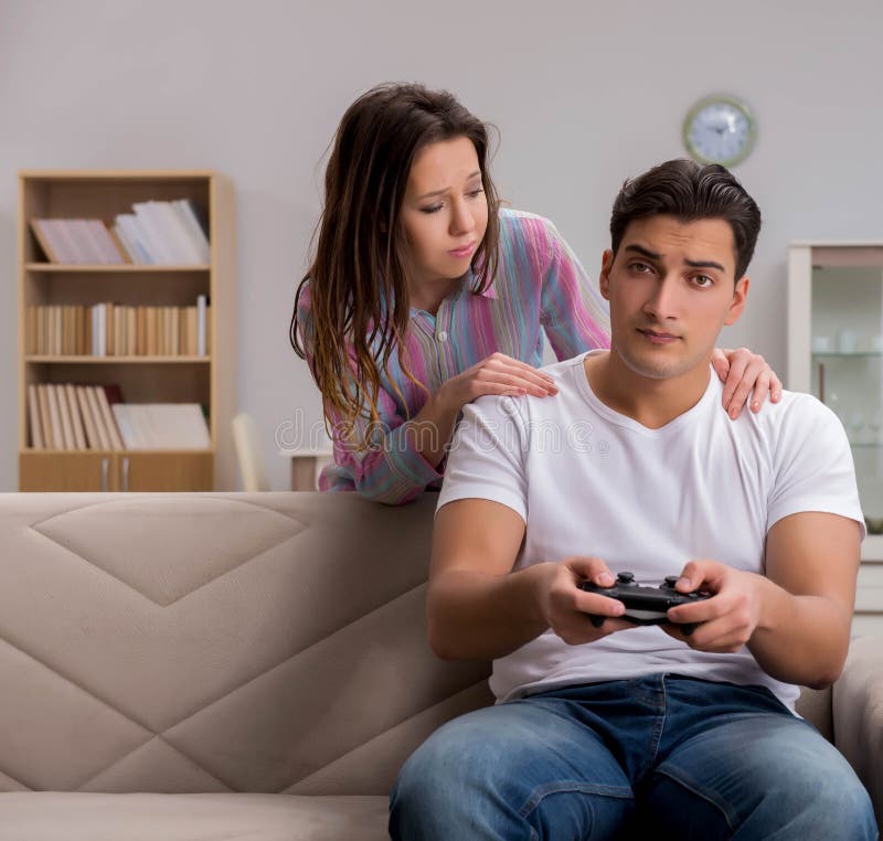 Young Family Suffering from Computer Games Addiction Stock Image ...