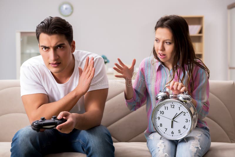 The Young Family Suffering from Computer Games Addiction Stock Image ...