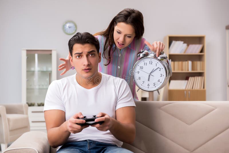The Young Family Suffering from Computer Games Addiction Stock Image ...