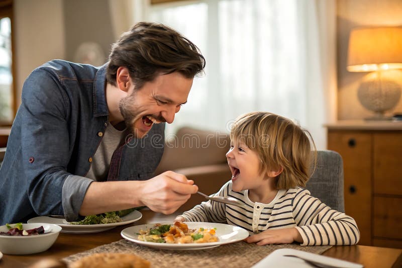 Young Family Talking during Breakfast at Dining Table Stock ...
