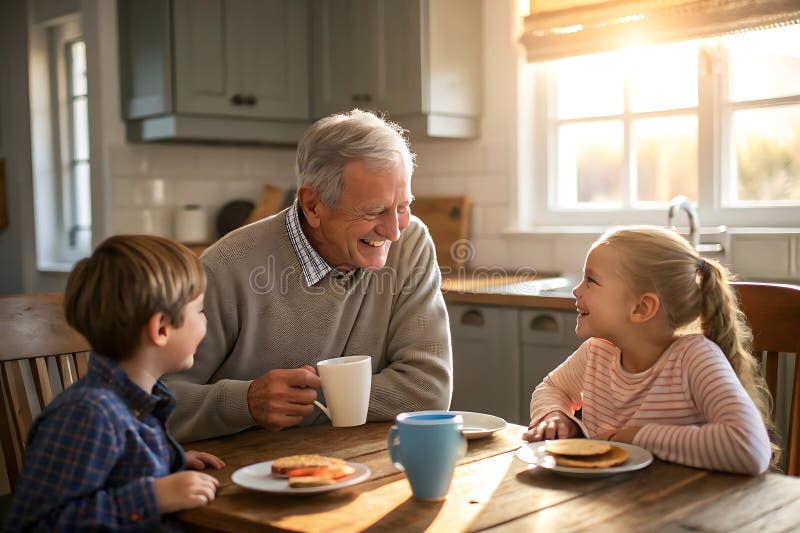 Young Family Talking during Breakfast at Dining Table Stock ...