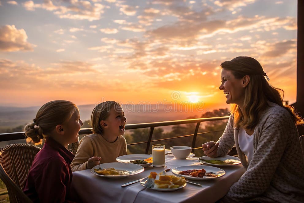 Young Family Talking during Breakfast at Dining Table Stock ...