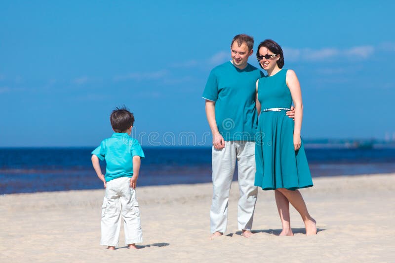 Young Family of Three Having Fun Tropical Beach Stock Image - Image of ...