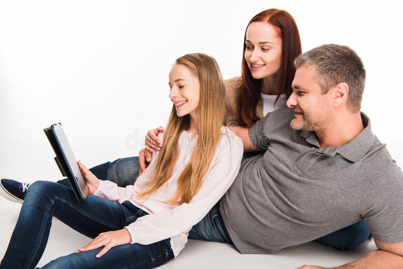 Family Using Digital Tablet Stock Image - Image of gadget ...