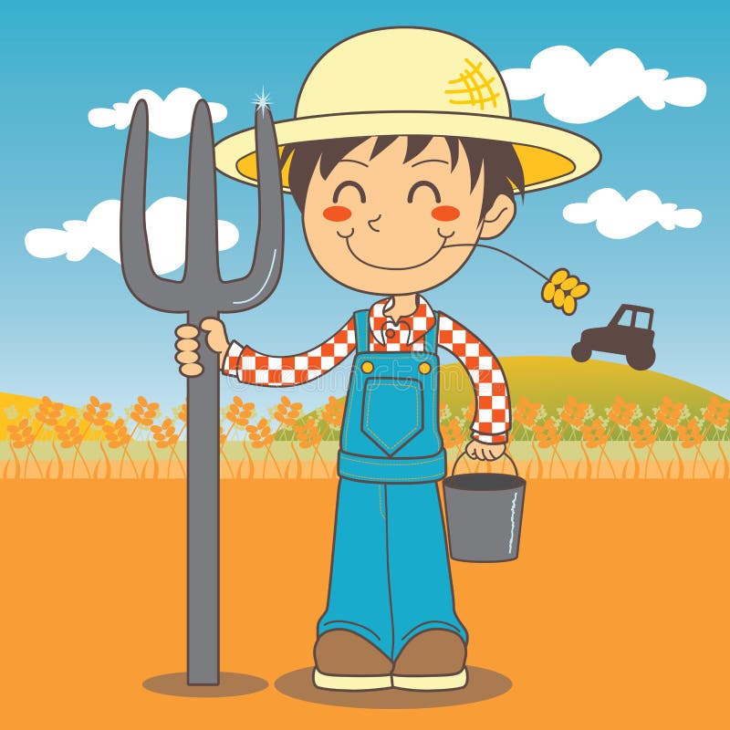 Young Boy Farmer Digging in Cartoon Style Isolated on White Background ...