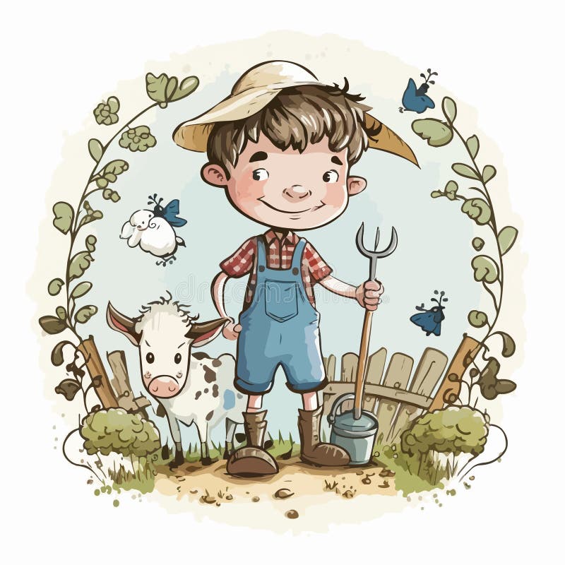 Young Farmer Boy. Vector Graphics. Illustration for a Child Stock ...