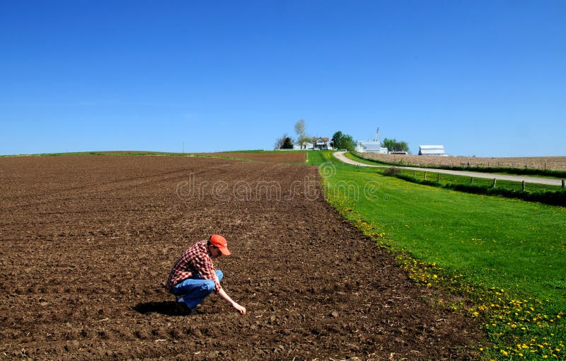 Young farmer checking soil stock image. Image of plowed - 5180297