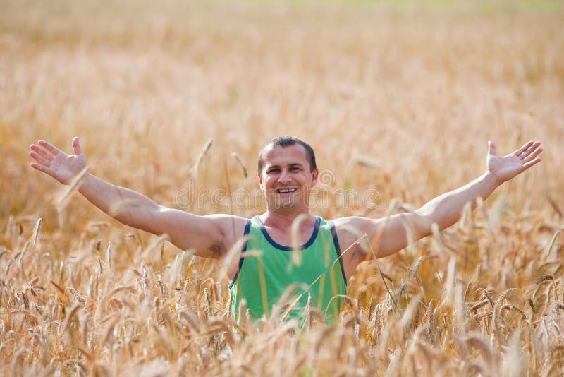 Young Farmer in His Wheat Field Stock Photo - Image of expression ...