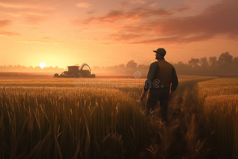 Young Farmer Working in the Field at Sunset. AI Generated Stock ...