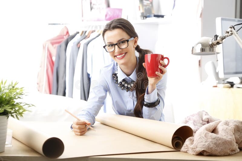 Female Fashion Designer Working at Studio Stock Photo - Image of ...