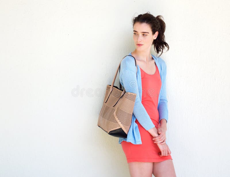 Young Fashionable Lady Glancing Behind Stock Photo - Image of adult ...